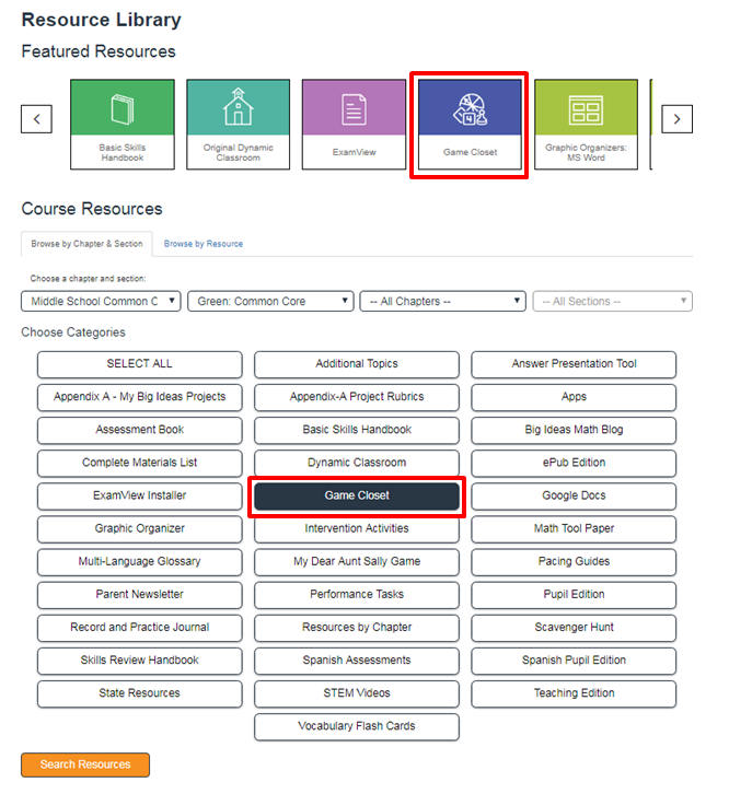 Big Ideas Math: The Game Closet